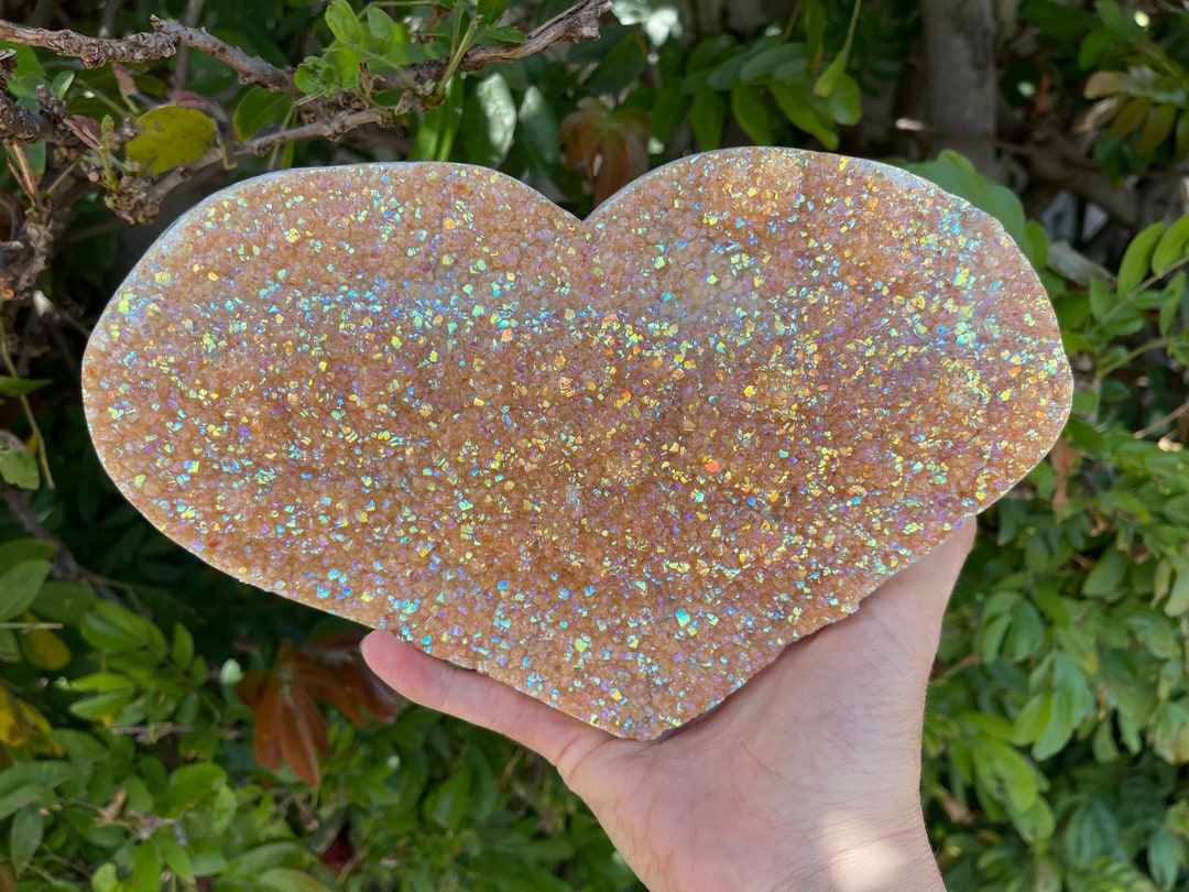XL Citrine Heart, Custom Angel Aura Citrine Hearts, Custom Aura Coating ...