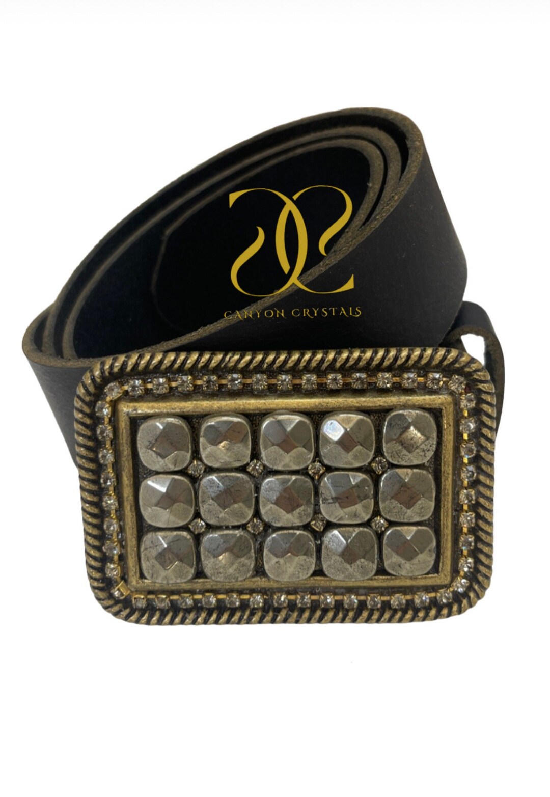 Pyrite & Swarovski Crystal Belt Buckle: Unique Gemstone Snap Belt - Etsy