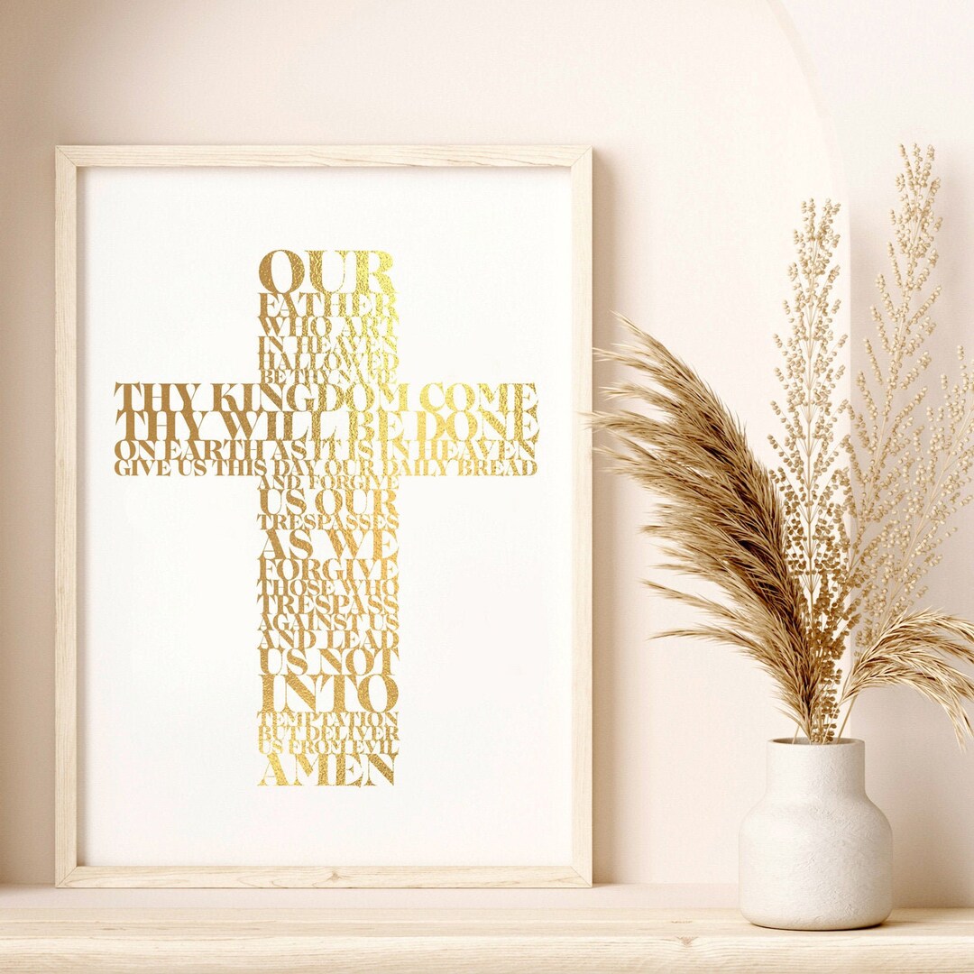 Our Father Christian Prayer Cross Print - Hand Foiled Print - Etsy