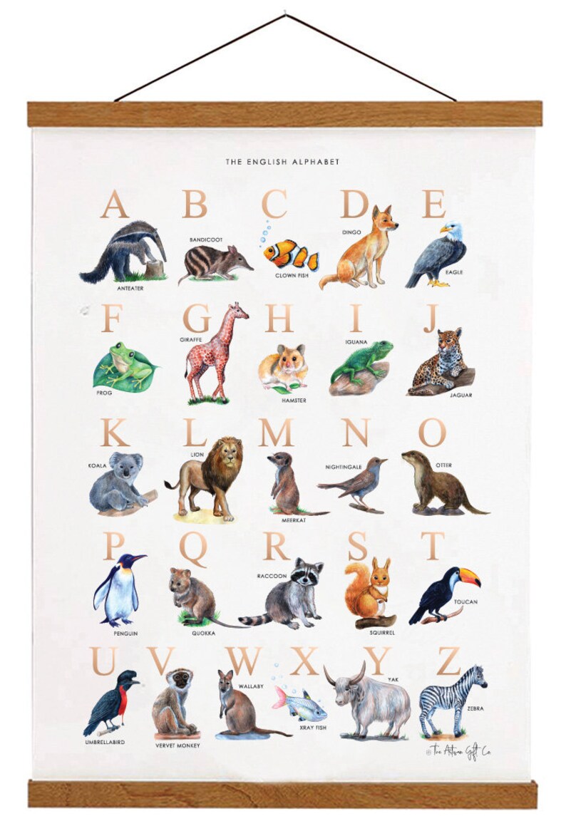 Alphabet Chart Animals Real Foil Letters Poster A2 | Etsy