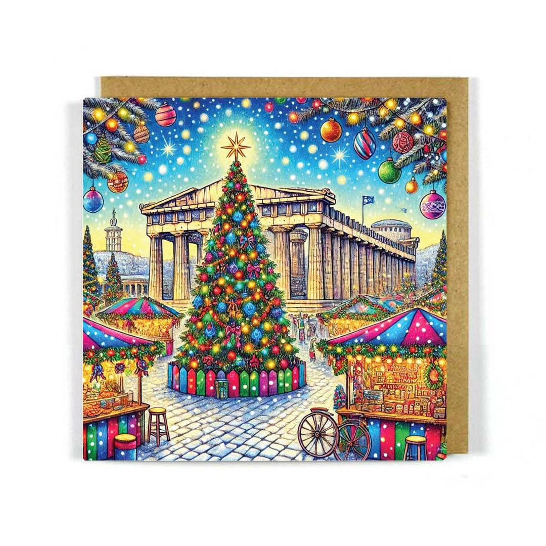 Greek Christmas Scene - Christmas in Athens Greeting Card - Etsy