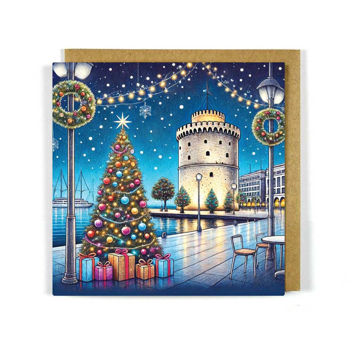Greek Christmas Scene - Greek Islands Greeting Card - Santorini ...