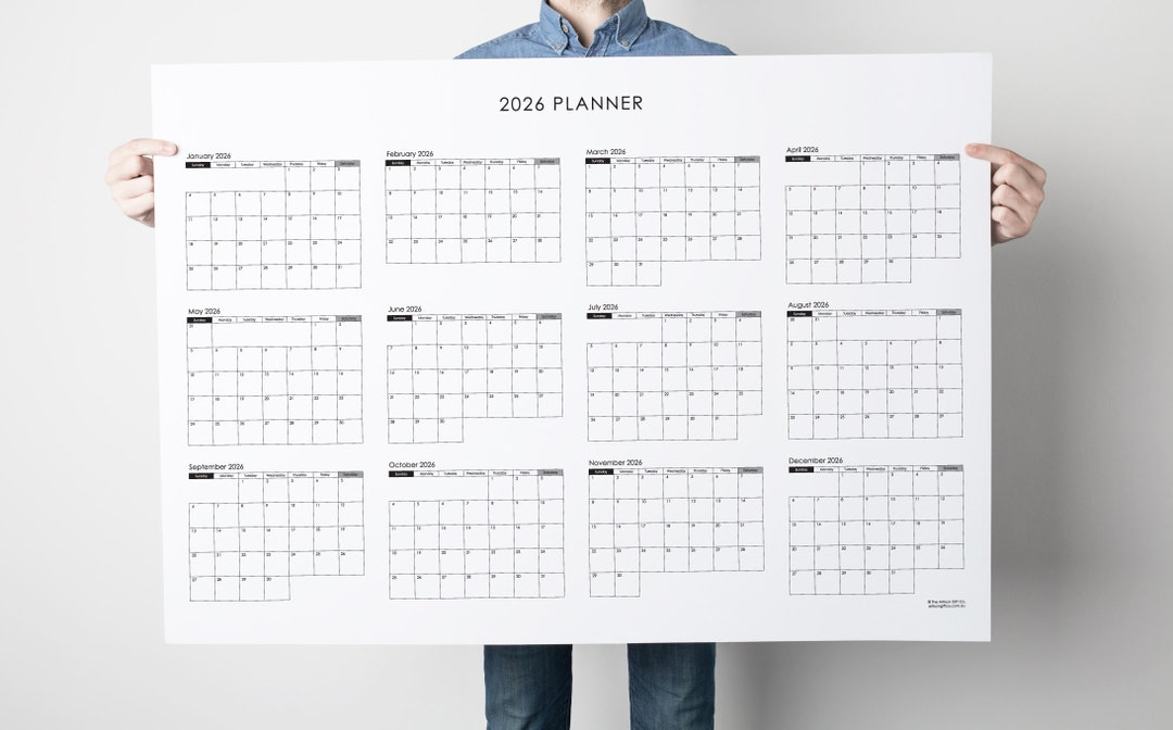 2026 Yearly Planner - A0 Horizontal Size - Extra Large Wall Planner ...