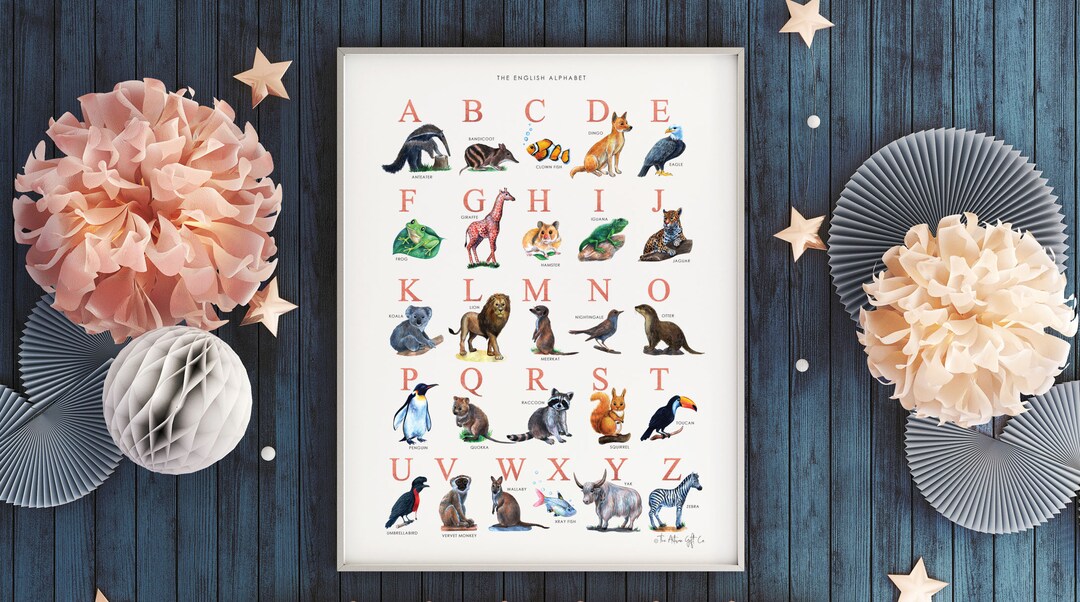 Alphabet Chart ROSE Gold Foil Animals Real Foil Letters Poster A2 - Etsy UK