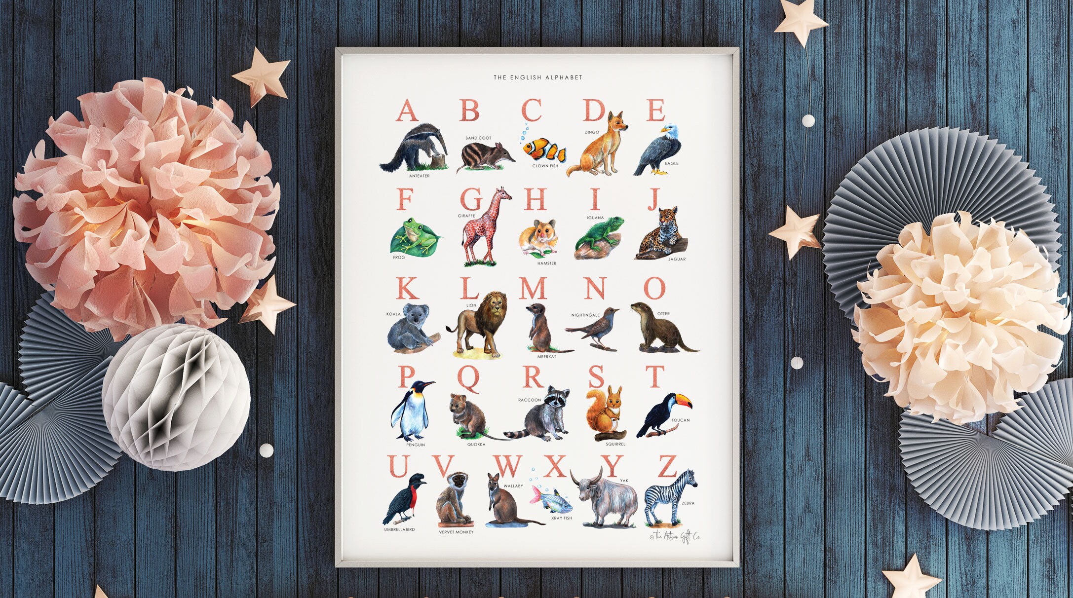 Alphabet Chart ROSE Gold Foil Animals Real Foil Letters Poster A2 - Etsy