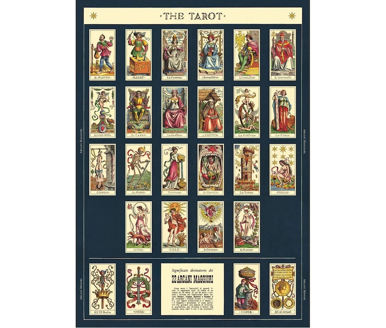 Tarot Cavallini Quality Vintage Poster – Tarot Cards - Wall Print ...