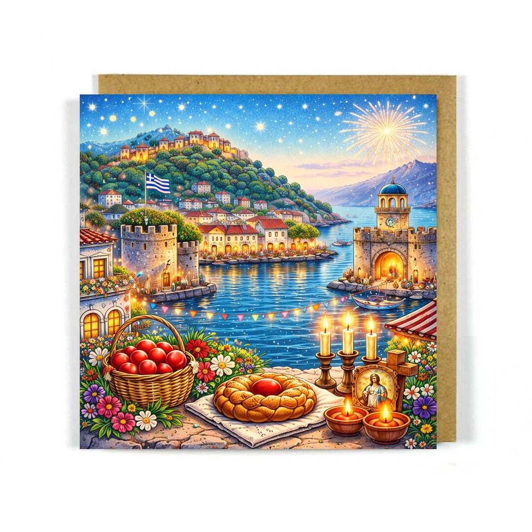 Greek Easter Scene - Easter in Nafpaktos Greeting Card - Greek Easter ...