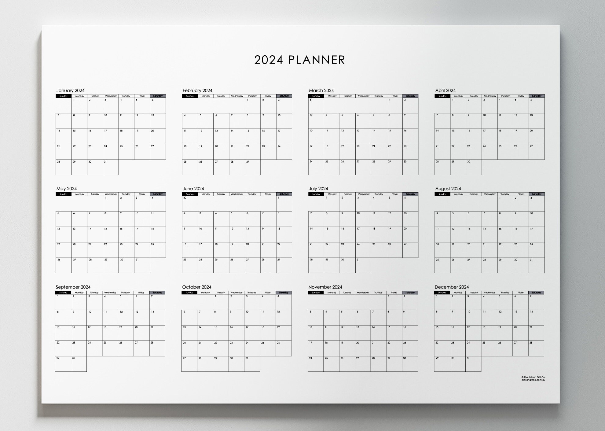 2024 Yearly Planner A0 Horizontal Size Extra Large Yearly Wall Planner ...