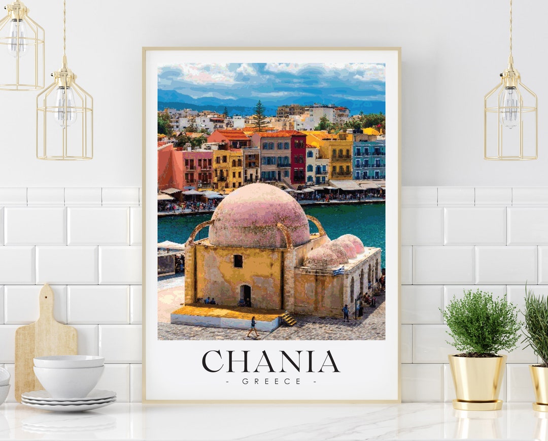 Travel Poster - Greece - Chania Poster - Crete Town Print | Chania Crete - Etsy
