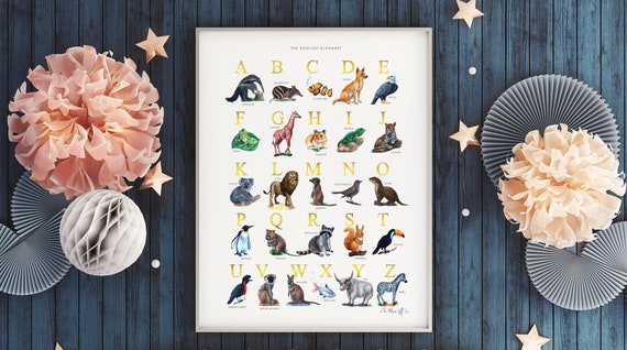 Alphabet Chart GOLD Foil Animals Real Foil Letters Poster A2 - Etsy