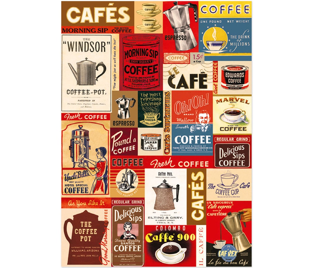 Cafe Style Cavallini High Quality Poster – Coffee - Vintage Wall Print ...