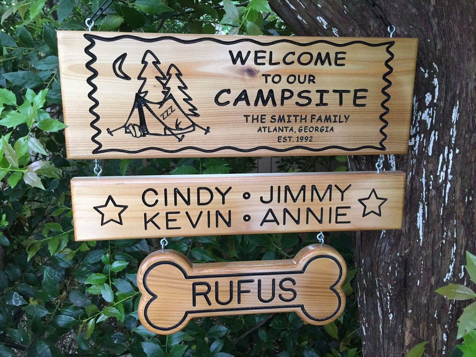 3 Piece Personalized Camp Sign Custom Made Name Sign Pet Name - Etsy