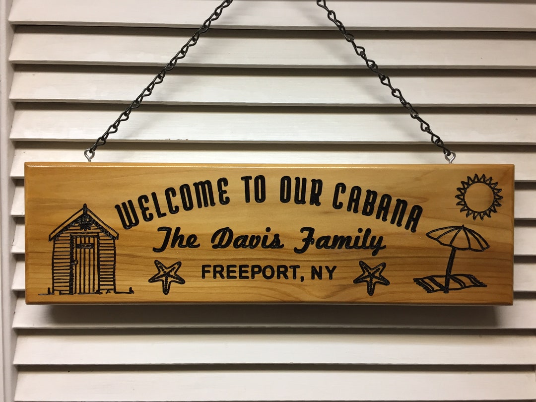 Personalized Custom Carved Cedar Wood Hanging Beach Cabana or Locker ...