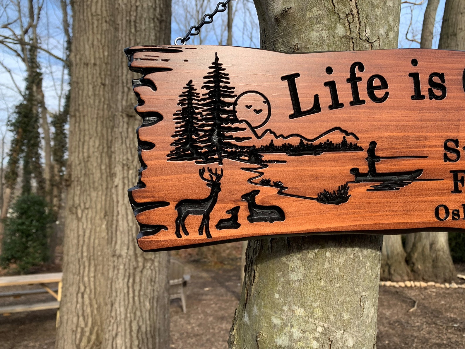 Custom Camping Sign Personalized Stained Pine Outdoor RV Sign CNC ...