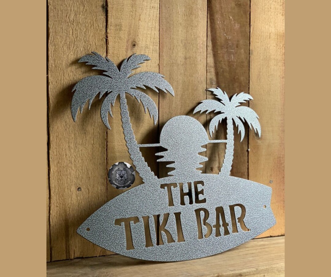 Sunset Beach Tiki Bar Metal Sign - Bad Dog Metalworks Home Decor ...