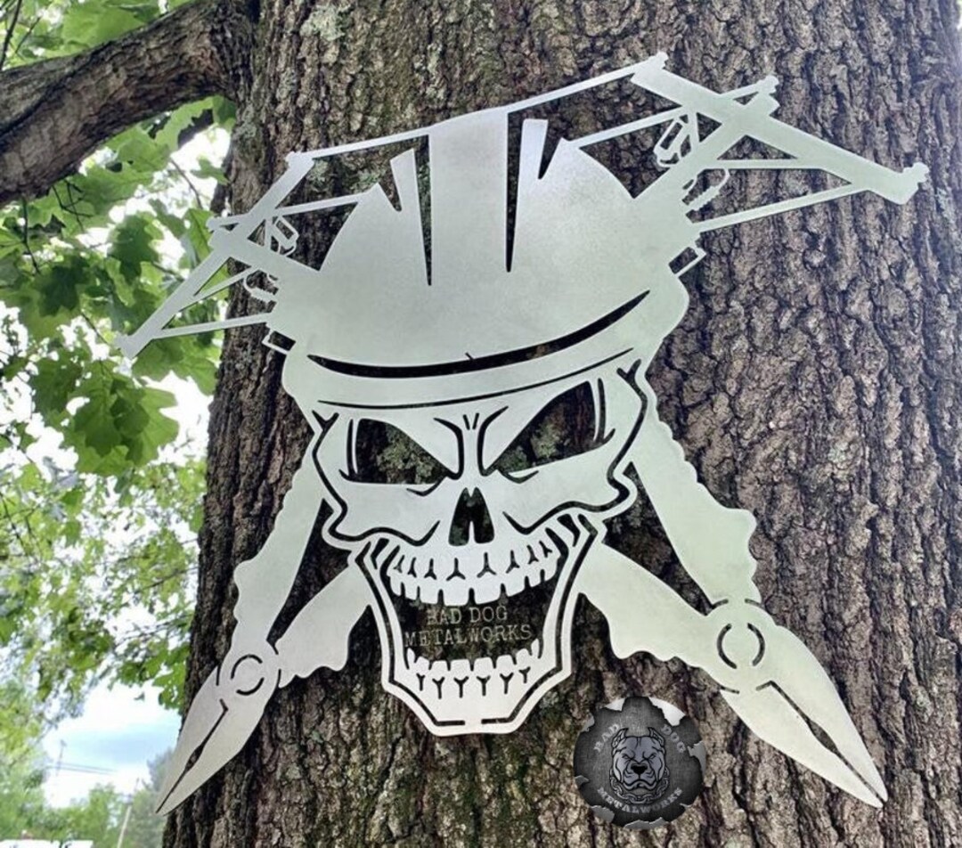 Lineman Skull Man Cave Decor - Bad Dog Metalworks Home Decor - Gifts ...