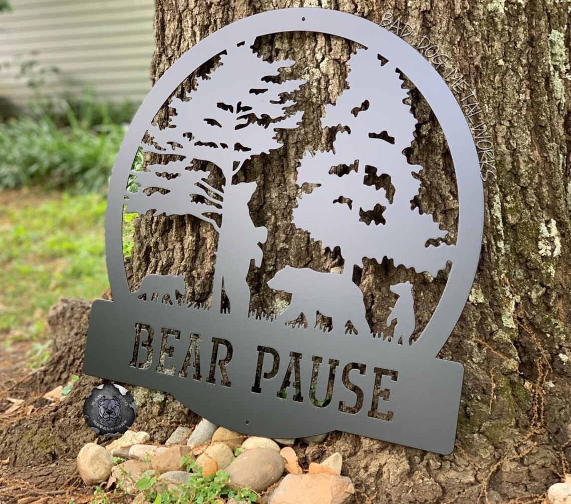 Bear Family Monogram Metal Sign - Bad Dog Metalworks Home Décor - Cabin ...