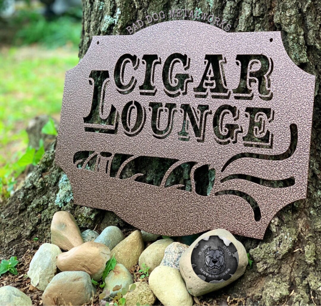 Vintage Cigar Lounge Metal Sign - Bad Dog Metalworks Home Decor - Man ...