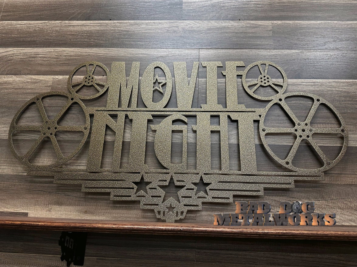 Movie Night Metal Sign - Bad Dog Metalworks Home Décor - Movie Theater ...