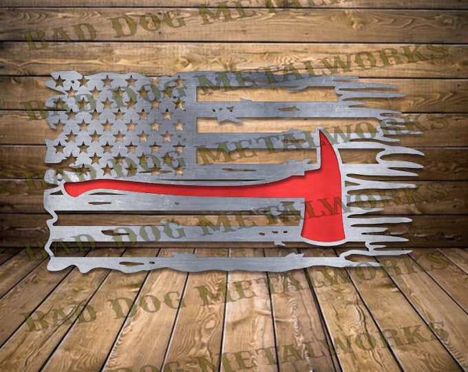 Bad Dog Metalworks Tattered Red Line Axe Flag Dxf Svg Bad Dog ...