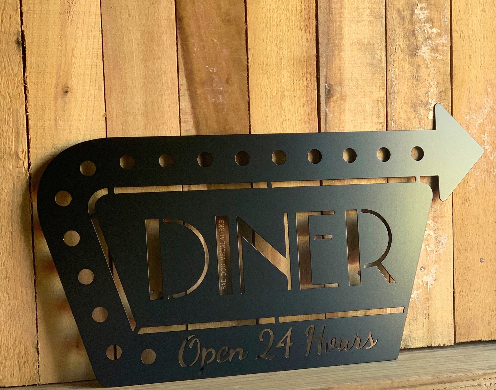 Diner Open 24 Hours Retro Metal Kitchen Sign Bad Dog | Etsy
