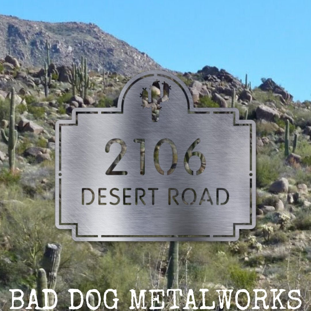 Desert Cactus Address Plaque Personalized Sign - Bad Dog Metalworks ...
