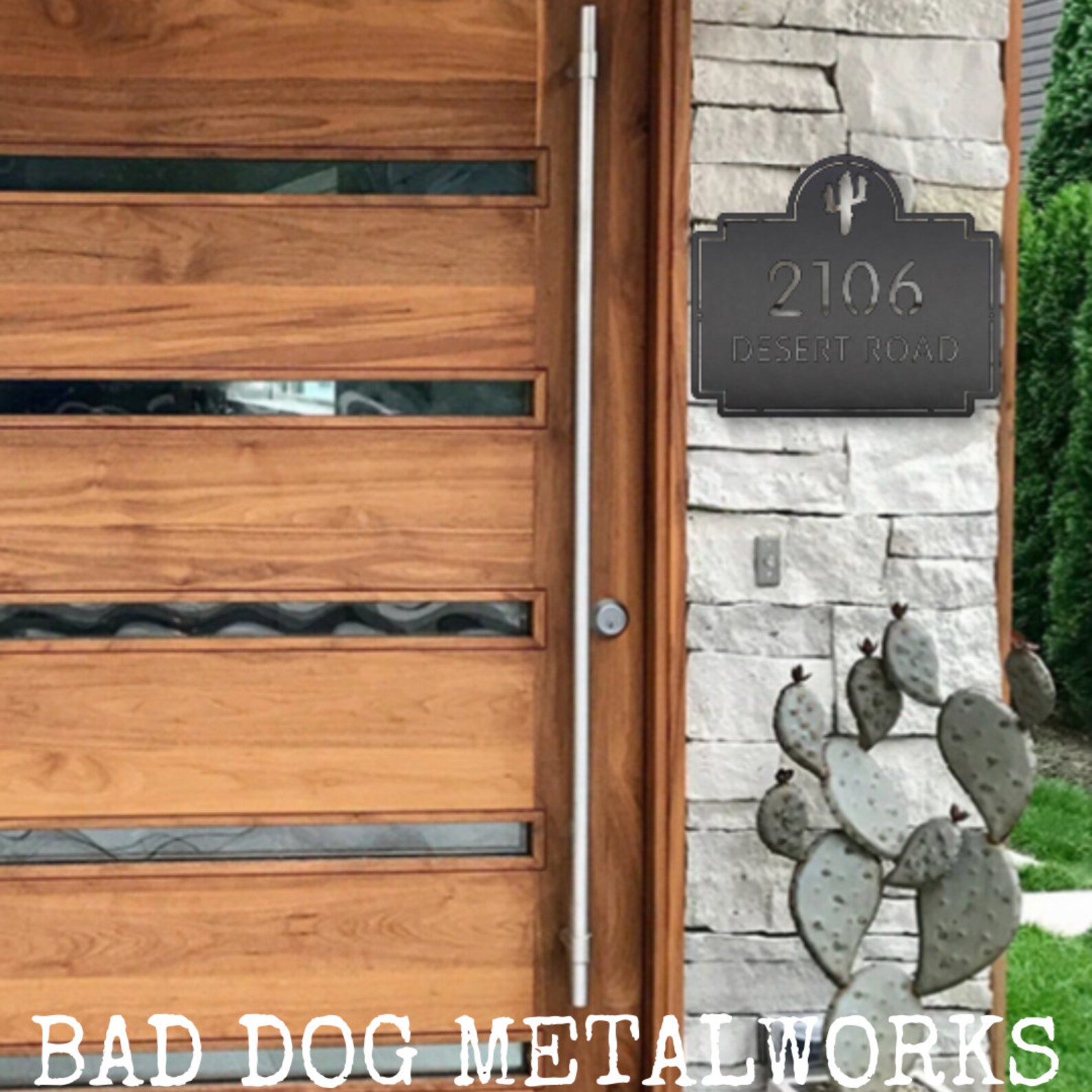 Desert Cactus Address Plaque Personalized Sign Bad Dog - Etsy