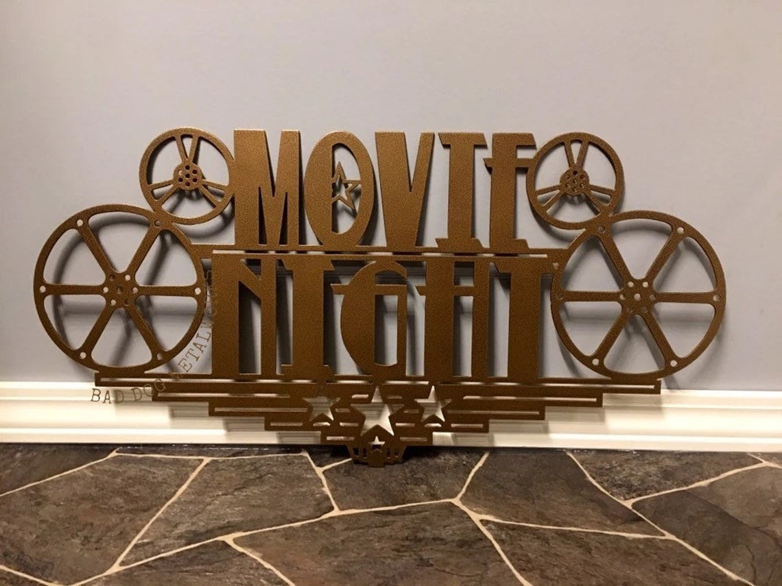 Movie Night Metal Sign Bad Dog Metalworks Movie Theater | Etsy