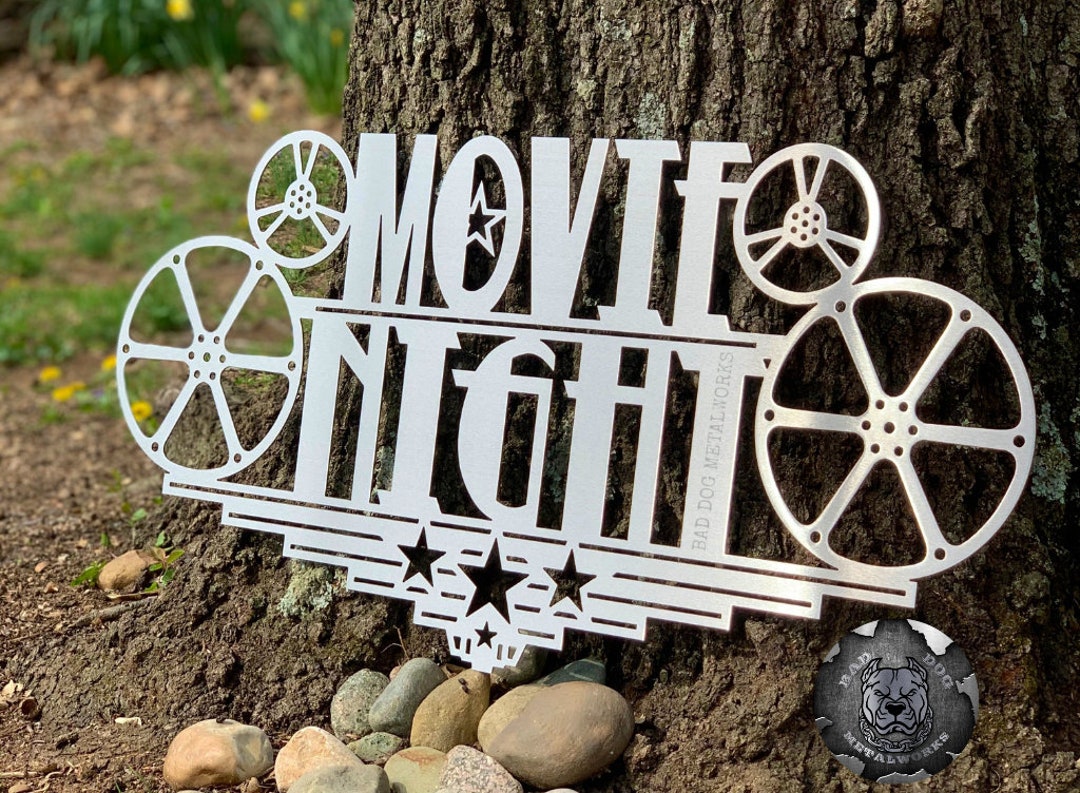 Movie Night Metal Sign - Bad Dog Metalworks Home Décor - Movie Theater ...