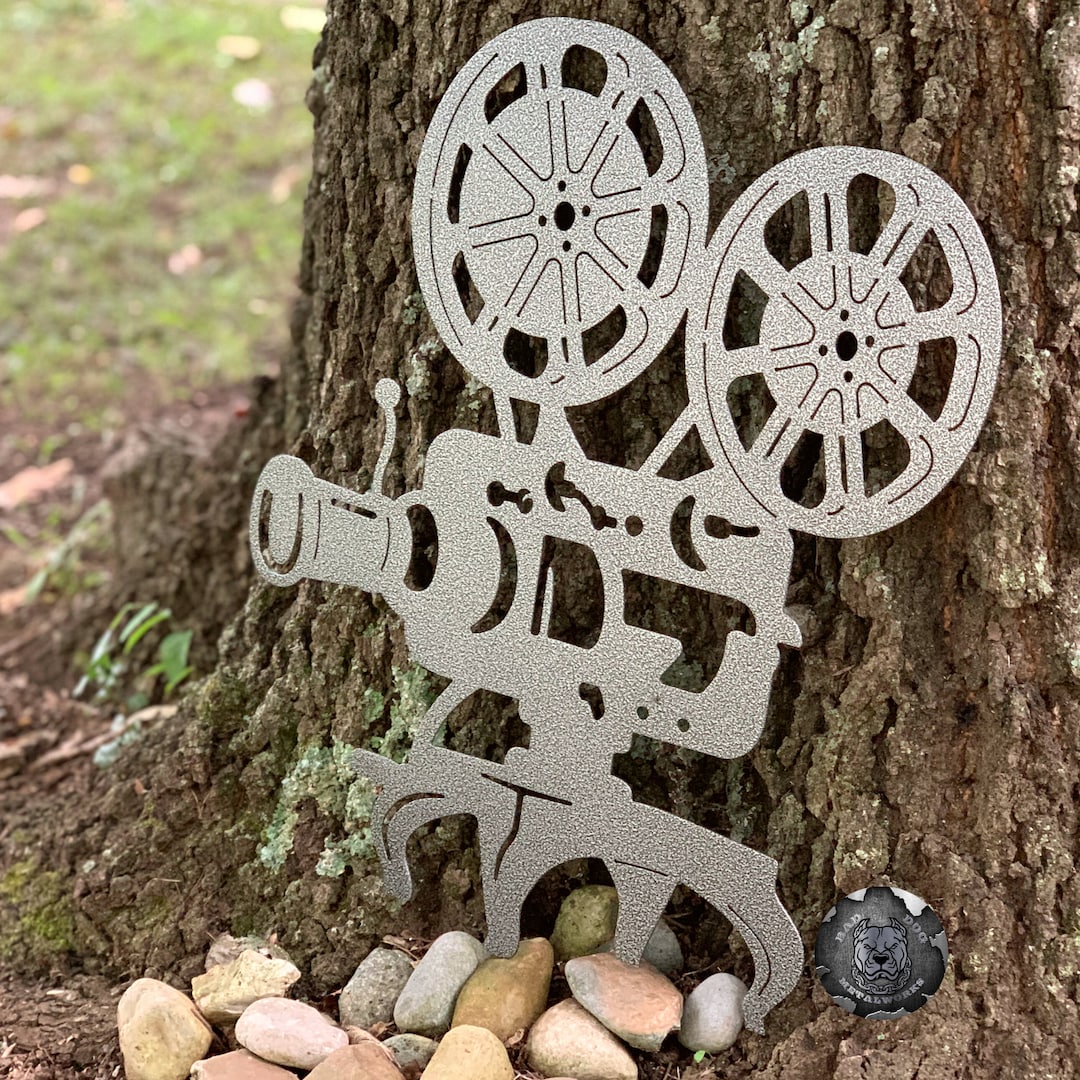 Vintage Movie Camera Metal Sign - Bad Dog Metalworks Home Décor - Movie ...