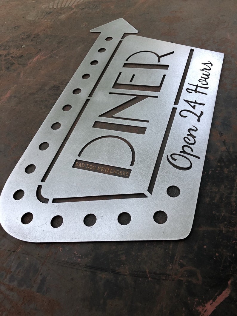Diner Open 24 Hours Retro Metal Kitchen Sign Bad Dog | Etsy
