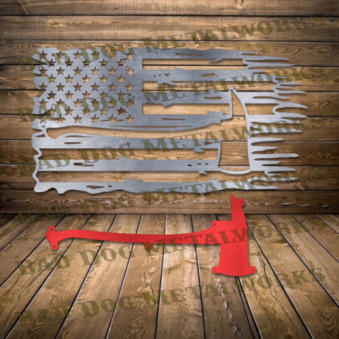 Bad Dog Metalworks Tattered Red Line Axe Flag Dxf - Svg - Bad Dog ...