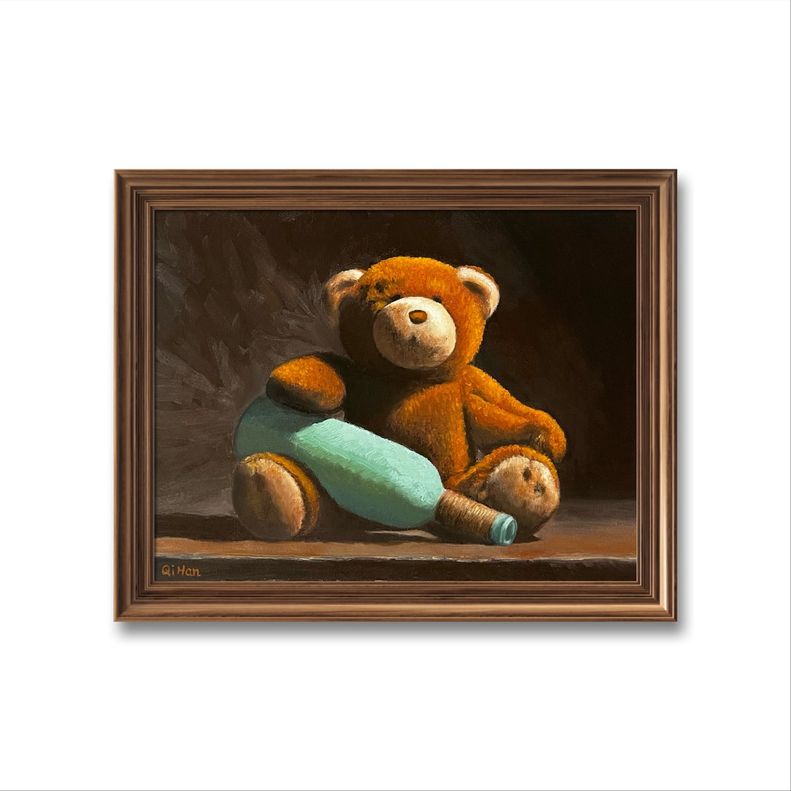 Teddy Bear Original Oil Painting Toy Themed Artwork for Nursery Cute ...