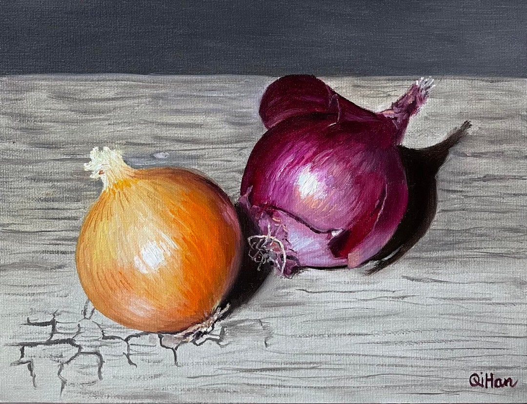 Onion Still Life Painting: Original Kitchen Food Art, 9x12 - Etsy