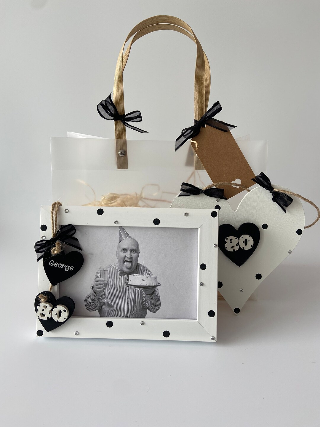 Personalised 80th Birthday Photo Frame Wooden Plaque Gift Hamper Bag ...