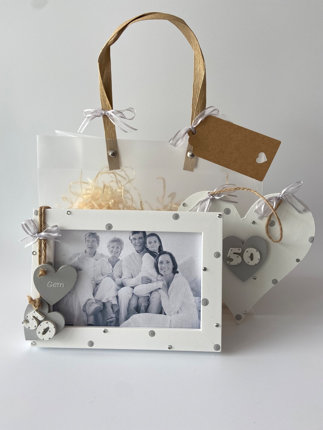 Personalised 50th Birthday Photo Frame Wooden Plaque Gift Hamper Bag ...