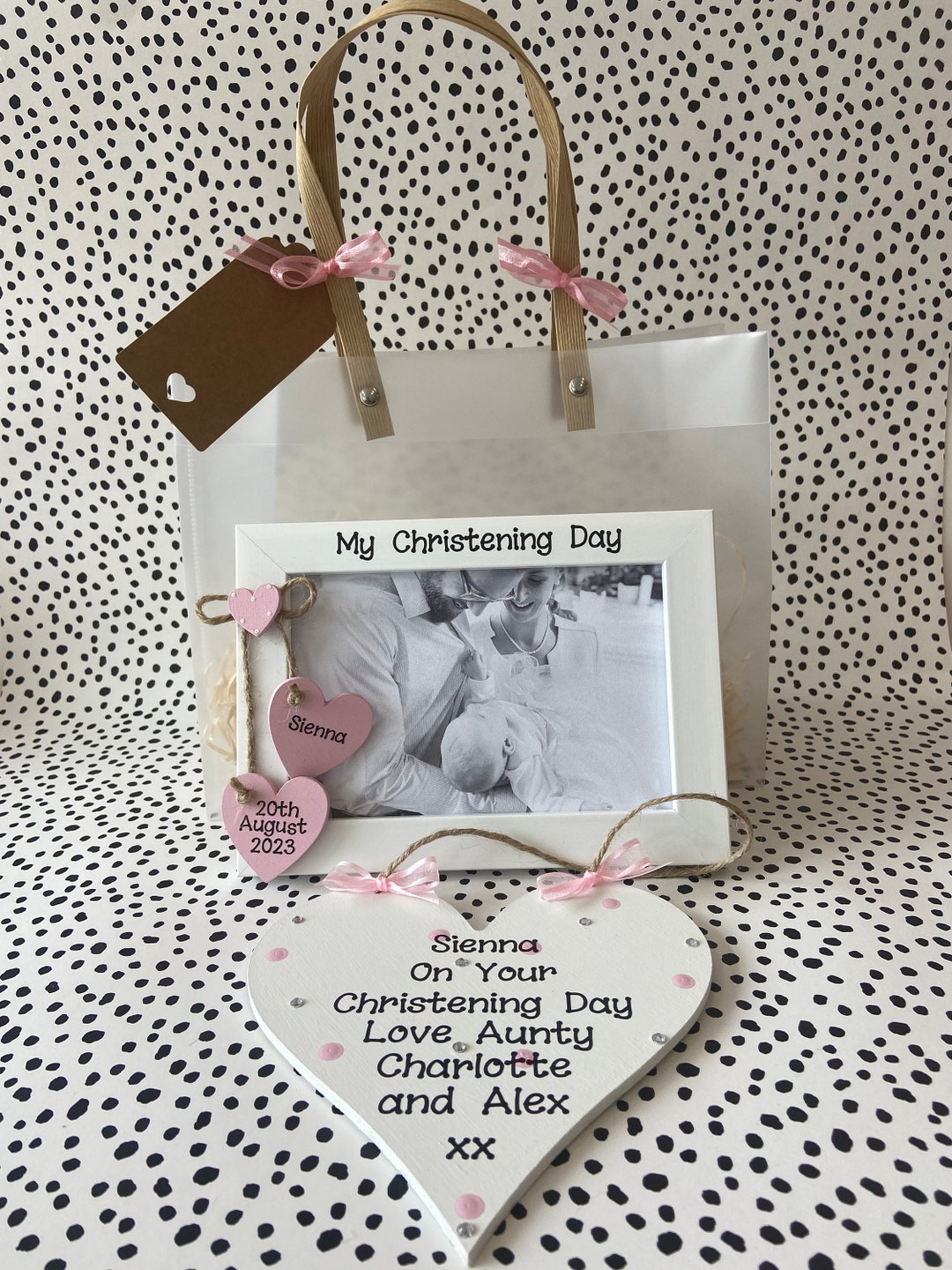Personalised Christening Day Frame Wooden Plaque Gift Hamper Handmade ...