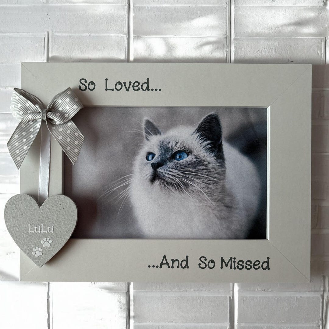 Personalised Wooden Handcrafted Cat Memory Remembrance Pet Photo Frame ...
