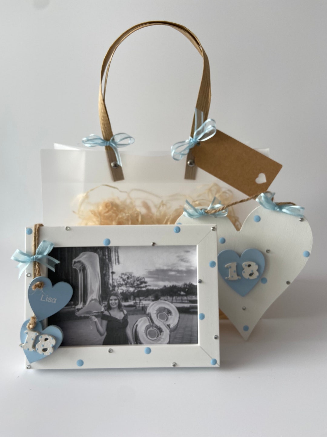 Personalised 18th Birthday Photo Frame Wooden Plaque Gift Hamper Bag ...