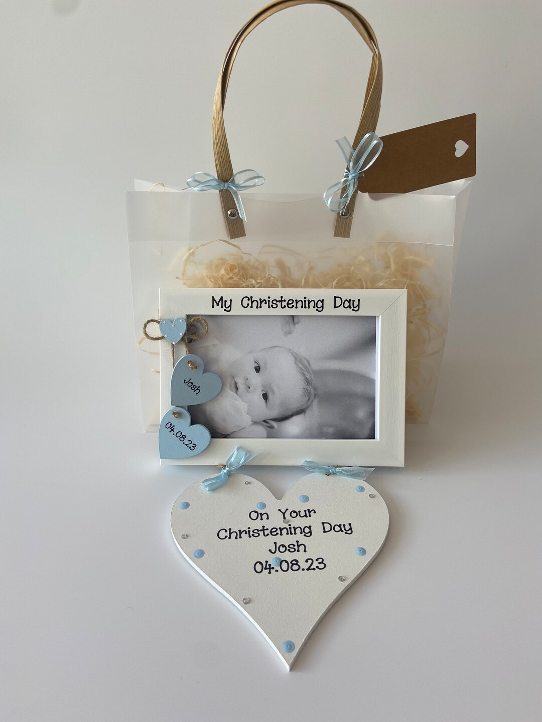 Personalised Christening Day Frame Wooden Plaque Gift Hamper Handmade ...