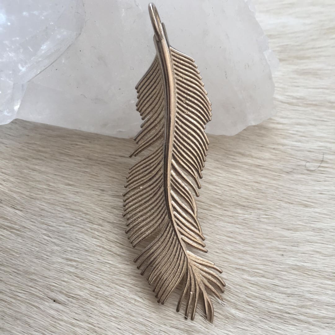 Handcrafted Bronze Feather Pendant - Etsy