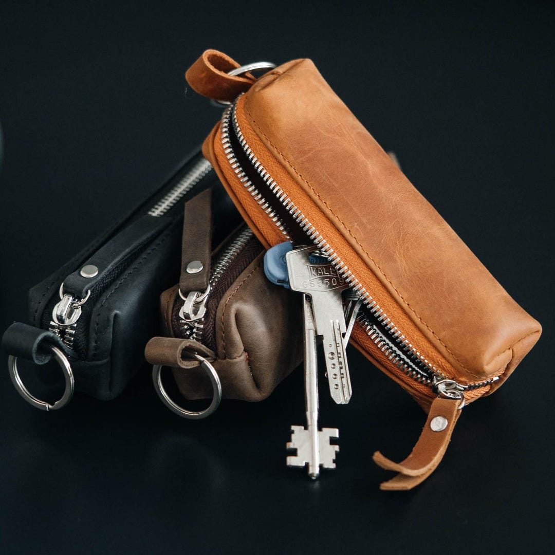 Leather Key Case With Zipper, Brown & Black Key Organizer - Etsy