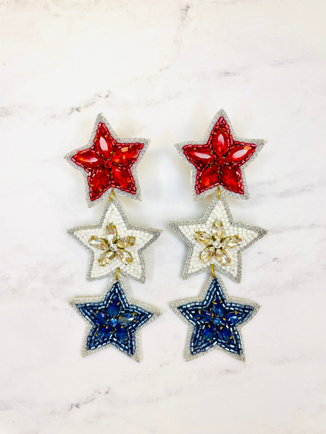 Patriotic Red White Blue Rhinestone Star USA Flag Fourth of July ...