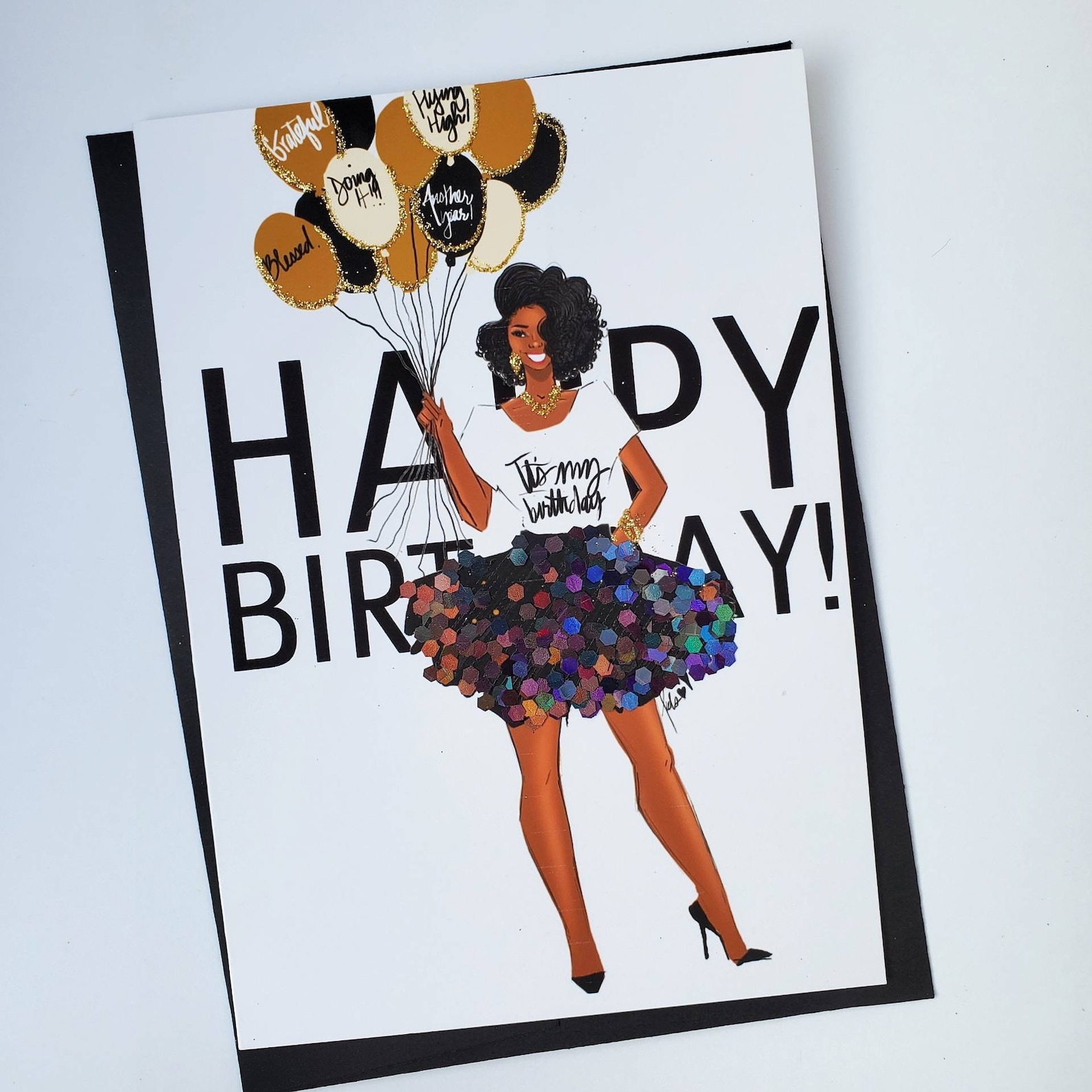 Happy Birthday Card Black Greeting Cards Embellished Cards - Etsy