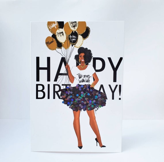 Happy Birthday Card Black Greeting Cards Embellished Cards - Etsy