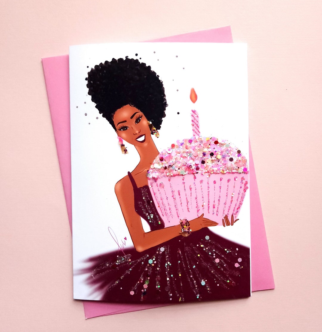 Glittered Cupcake - 5x7 Birthday Card | Tutu | Black Woman | Generic ...