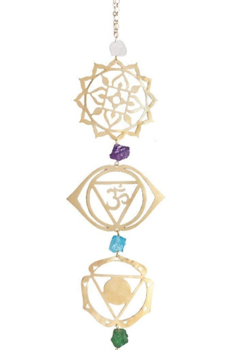 Chakra Yoga Chime Wall Decor- Brass Symbols With Quartz Stones ...