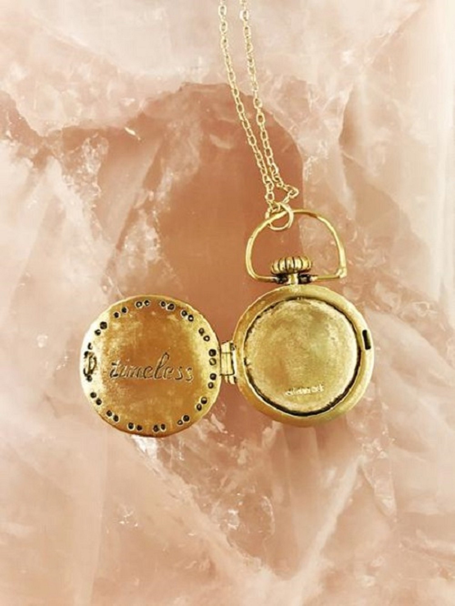 Gold Jewelry Clock at 11:11 Locket Gold Chain Necklace Hand Sculpted in ...