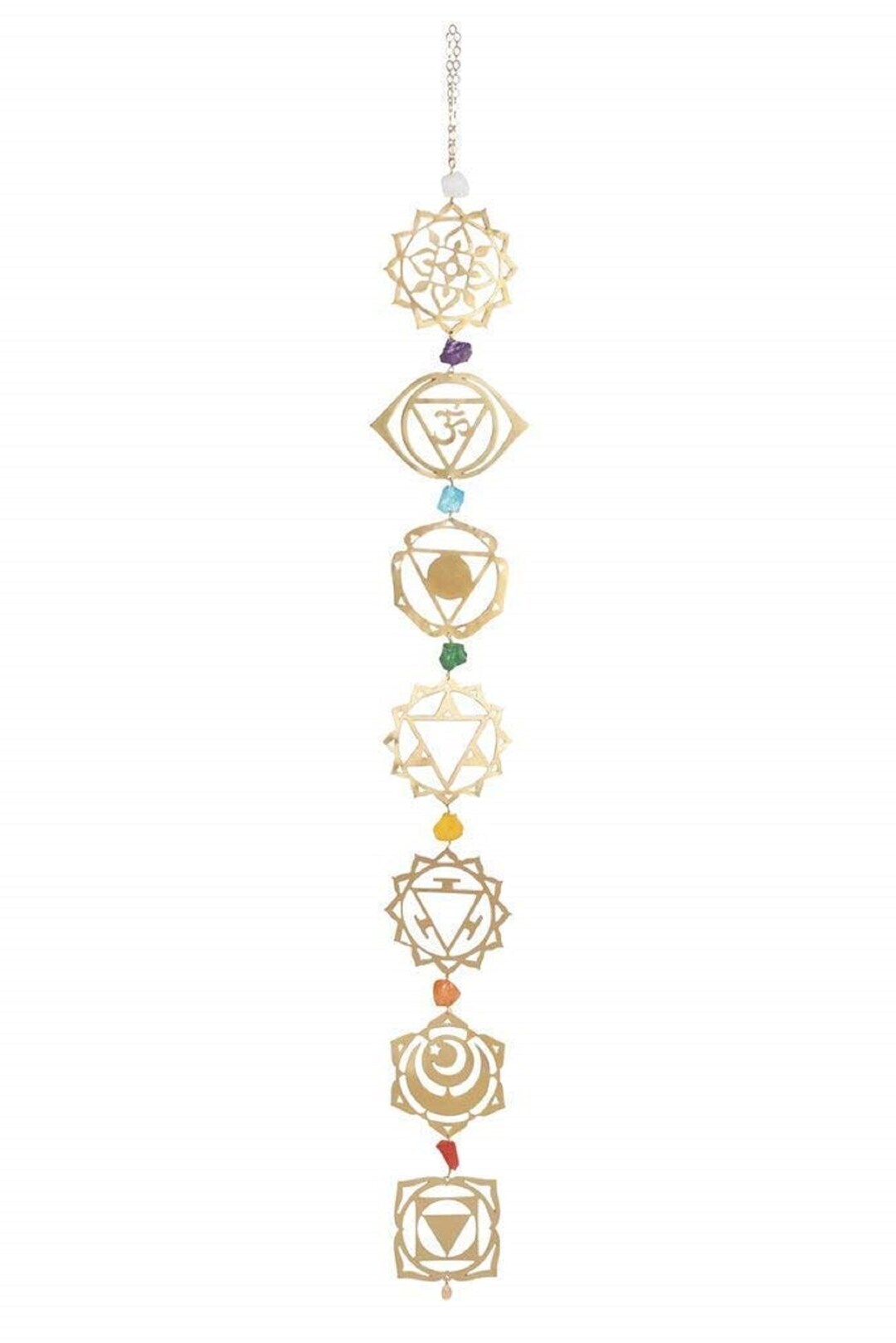 Chakra Yoga Chime Wall Decor- Brass Symbols With Quartz Stones ...
