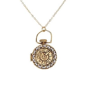Gold Jewelry Clock at 11:11 Locket Gold Chain Necklace Hand Sculpted in ...